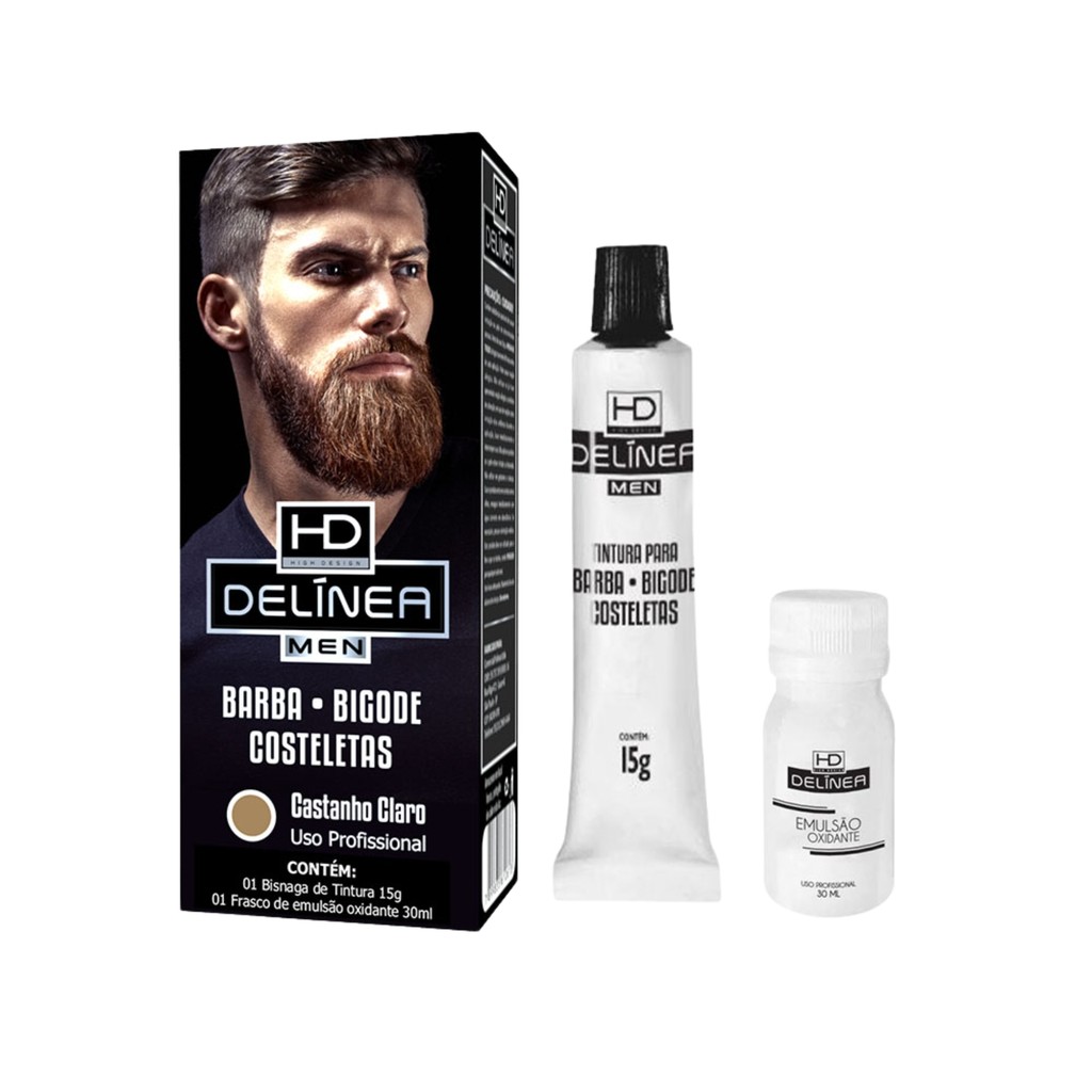 Tinta para Barba Bigode e Costeletas HD Delínea Men Kit Castanho Claro ...