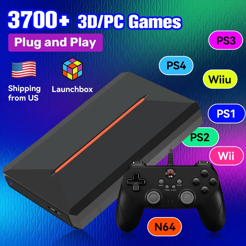 Launchbox OS 500GB Portátil Gaming HDD Retro Game Console com 3700 PC/3D Jogos para PS4/PS3/PS2 ...