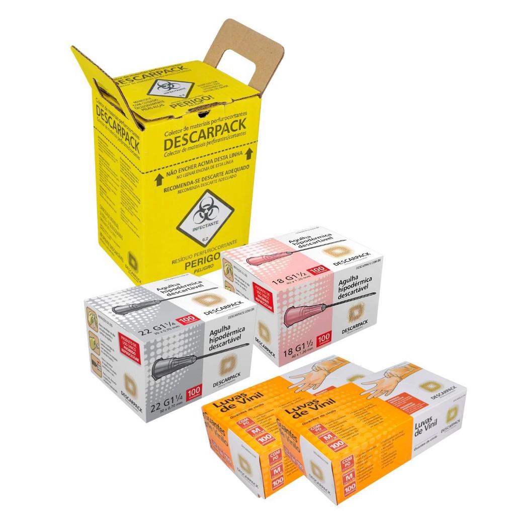 Caixa Coletora Descarpack 3L Luva com Pó Tamanho M Agulha Hipodérmica ...