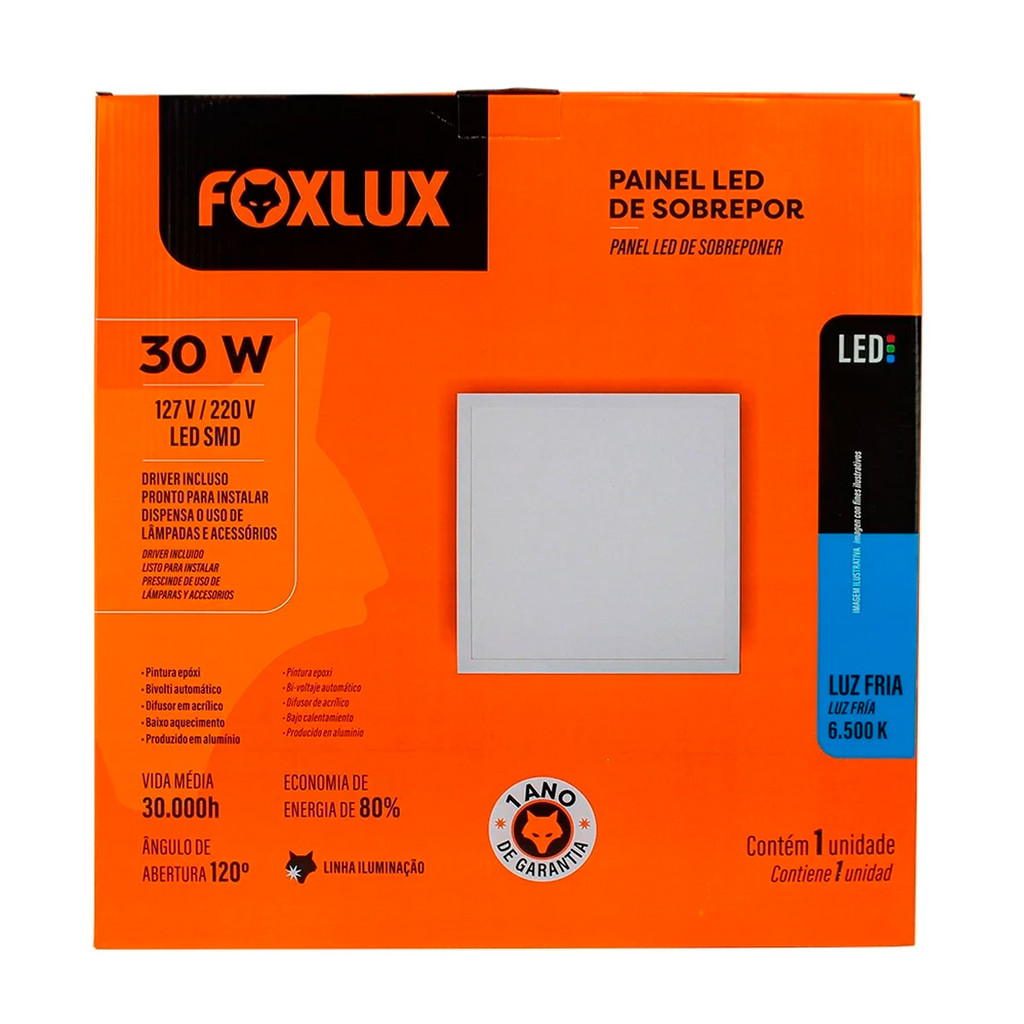 Painel LED 40x40 Quadrado Branco Sobrepor 30W 6500K Foxlux | Shopee Brasil