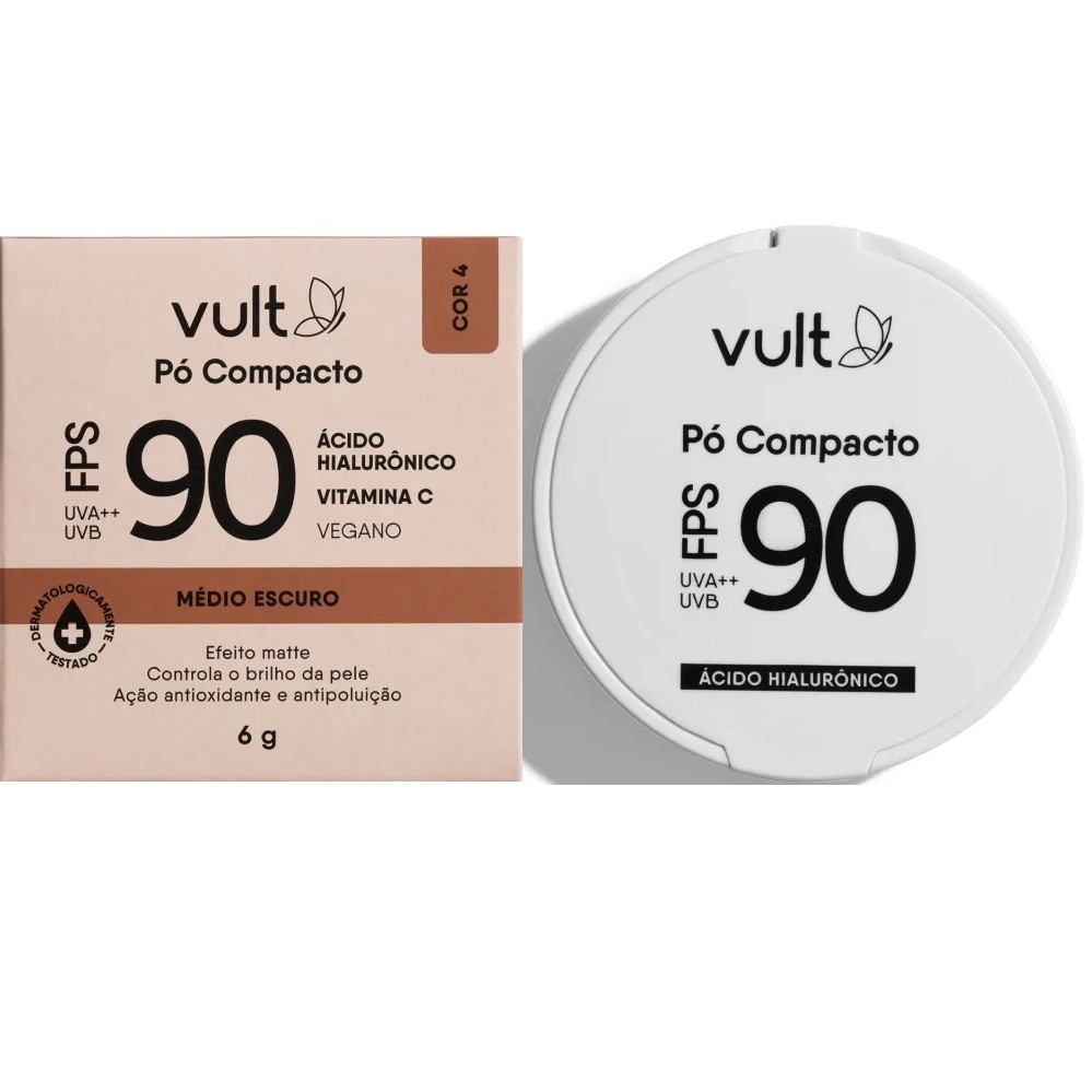 Vult Protetor Solar Fps90 Pó Compacto Cor 4 Médio Escuro 6g | Shopee Brasil