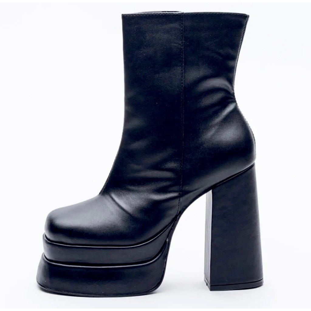Bota Feminina Meia Pata Dupla Plataforma Salto Alto Grosso Cano Curto ...