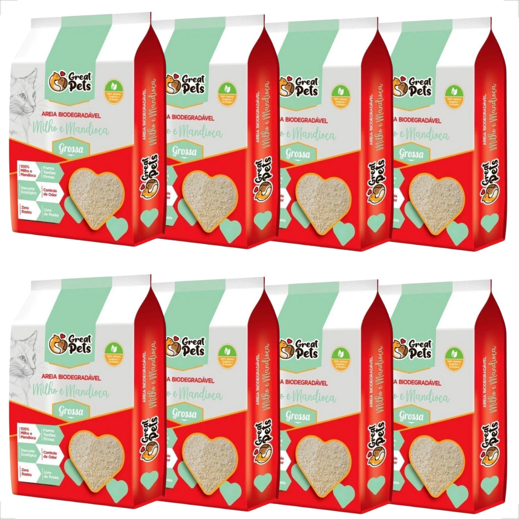 Kit 8 Areia Biodegradável Grossa Great Pets para Gatos - 2 Kg | Shopee Brasil