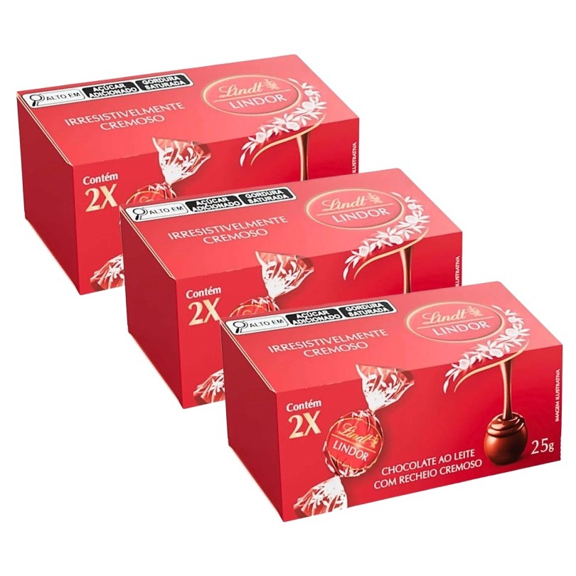 KIT 3 CHOCOLATE LINDT LINDOR DUO AO LEITE 25GR | Shopee Brasil