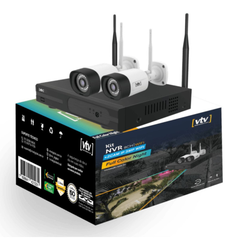 KIT NVR WI-FI 8 CANAIS + 2 CÂMERAS IP WI-FI COM HD 500GB VTV-035 ...