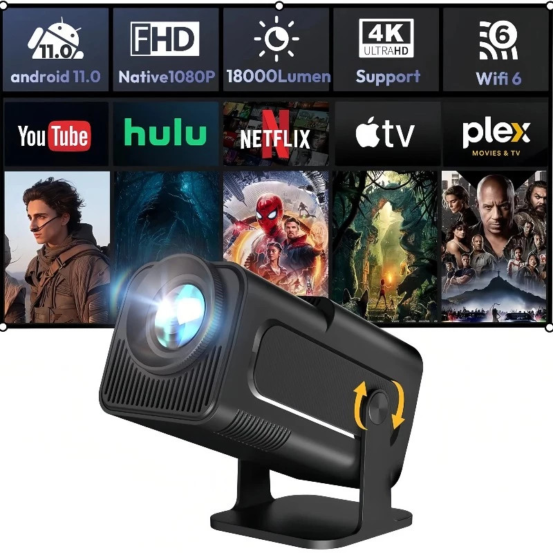 HY320 MINI Projetor 4K 390ANSI Nativo 1080P Wifi6 BT5.0 Android 11 ...