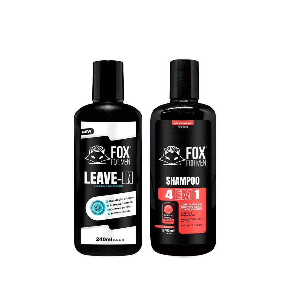 SHAMPOO 4 EM 1 E LEAVE IN HIDRATAÇÃO + FINALIZAÇÃO - FOX FOR MEN ...
