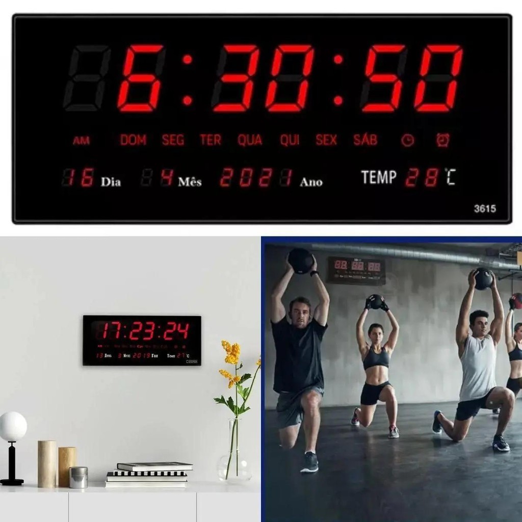 Relógio Parede Digital Led Grande Data Mês E Ano Temper 36cm LE-2111 ...