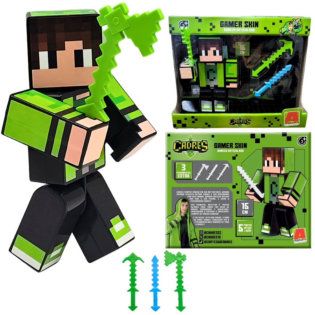 Boneco Minecraft Cadres Articulado 15 cm Com 3 Acessórios | Shopee Brasil