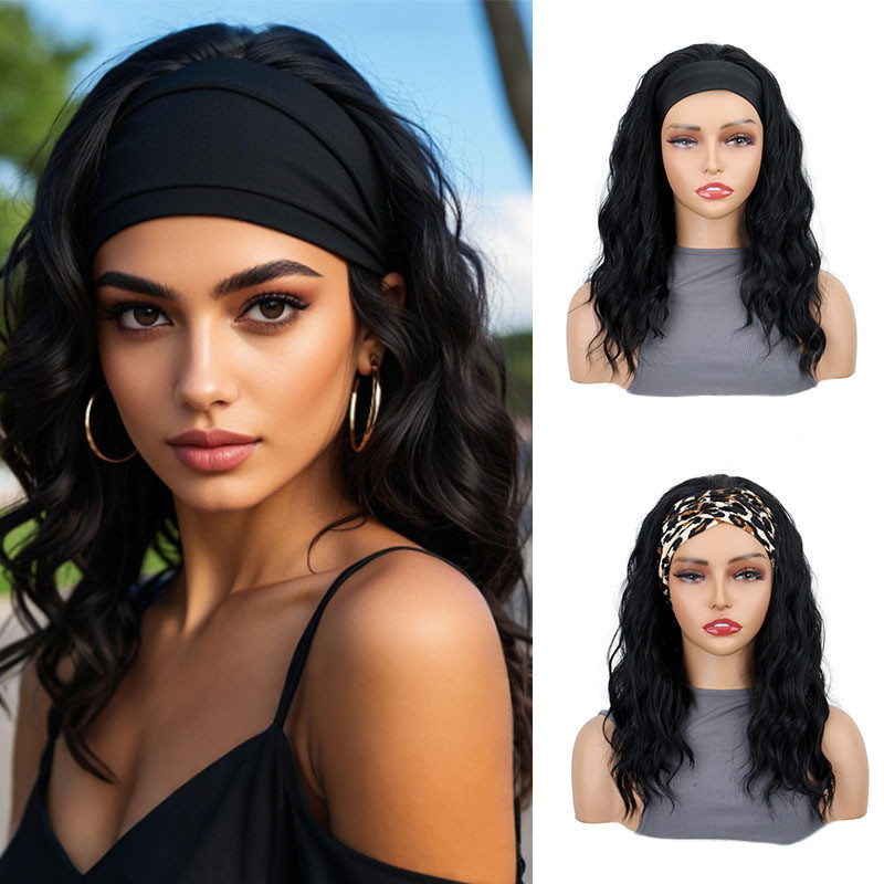 Perucas Completas 16 Polegada Ondulado Encaracolado Marrom Com Loira Destaque Bandana Para ...