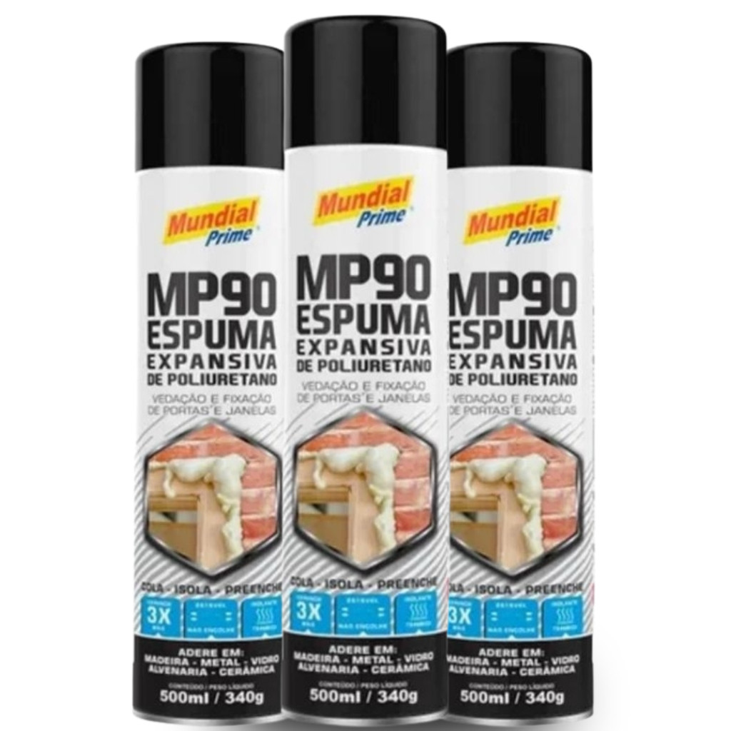 Kit 3 Espuma Expansiva Prime Mundial Poliuretano 500ml / 340g Uso Geral MP90 | Shopee Brasil
