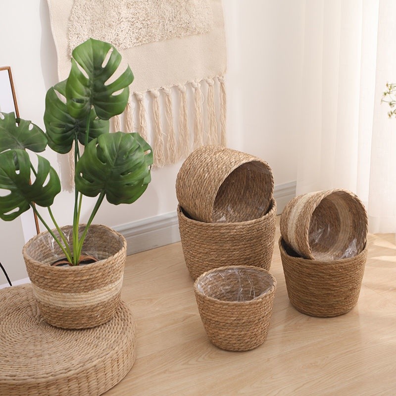 Cachepots de Fibra Natural com Forro para Decoração de Jardim | Shopee ...