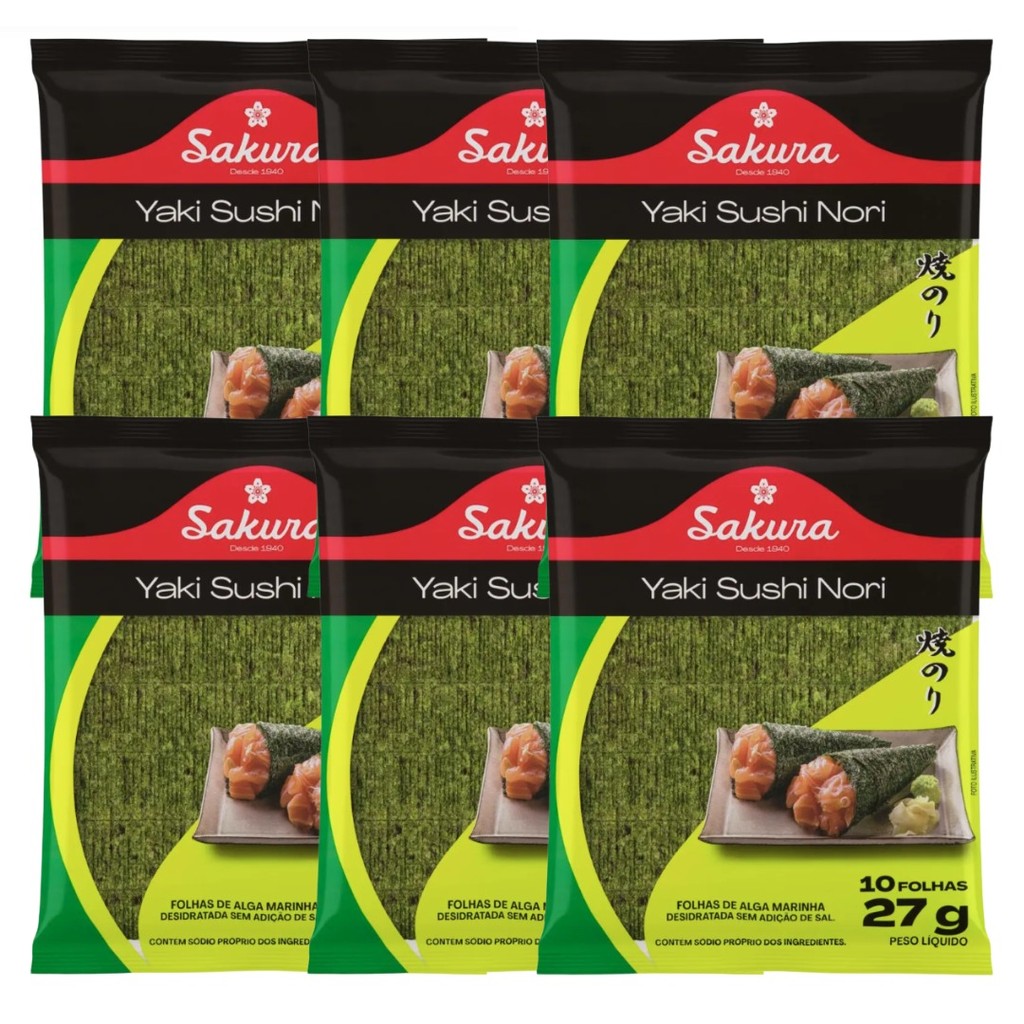 KIT 6 NORI GREEN SAKURA 27G 10 FOLHAS | Shopee Brasil