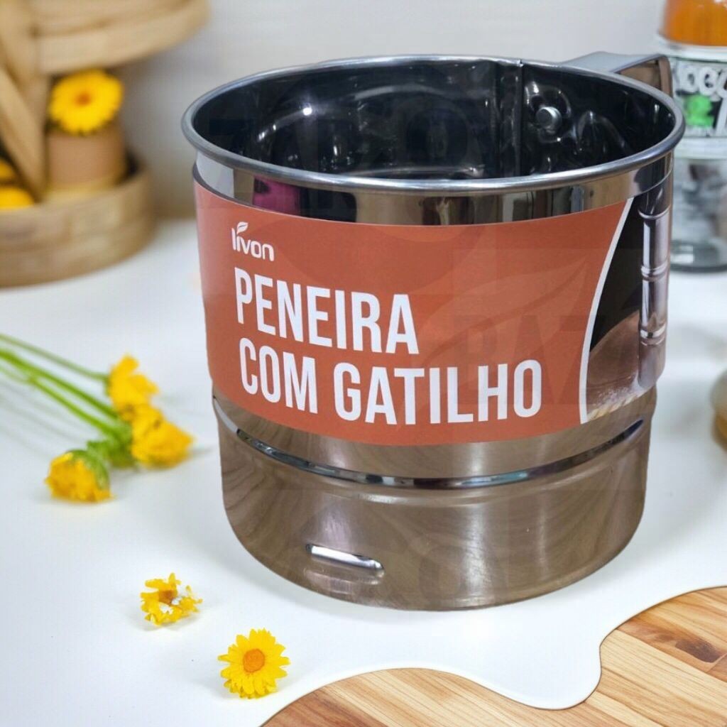 Polvilhador Tapioca Peneira Tapioqueira Inox Com Gatilho Farinha Açúcar ...