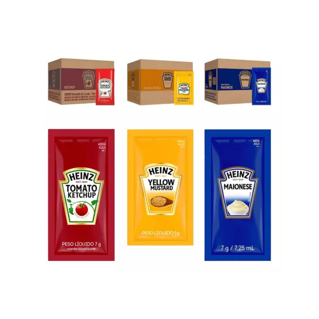 Combo Heinz Ketchup Mostarda Maionese 6 Caixas De 144 Sachês | Shopee ...