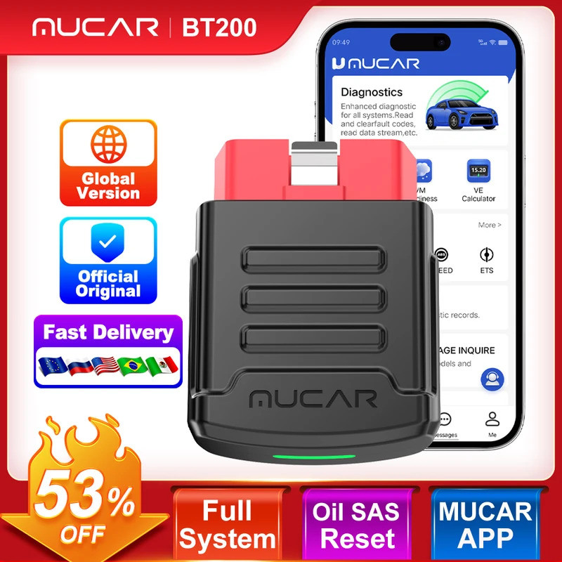MUCAR BT200 / BT200 Pro Scanner OBD2 Auto Diagnóstico de Sistema Completo Vitalício Livre de ...