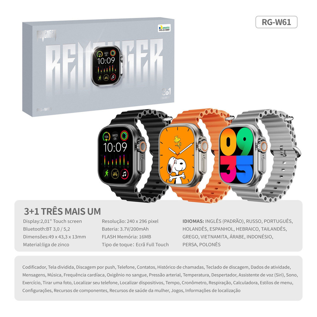 Relogio Smartwatch 2,01” 49mm Ultra Serie 10 Max Smart 3 Pulseiras REVENGER RG-W61 | Shopee Brasil