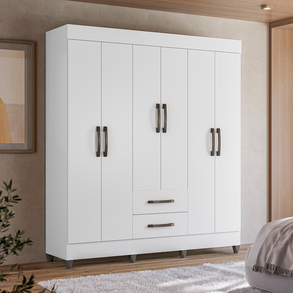 Guarda Roupa Casal 6 Portas 2 Gavetas Casal Completo Maleiro Branco Com ...