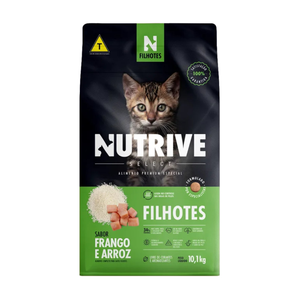 Ração Nutrive Select Para Gatos Filhotes Frango E Arroz 10,1 kg VENC 30 ...