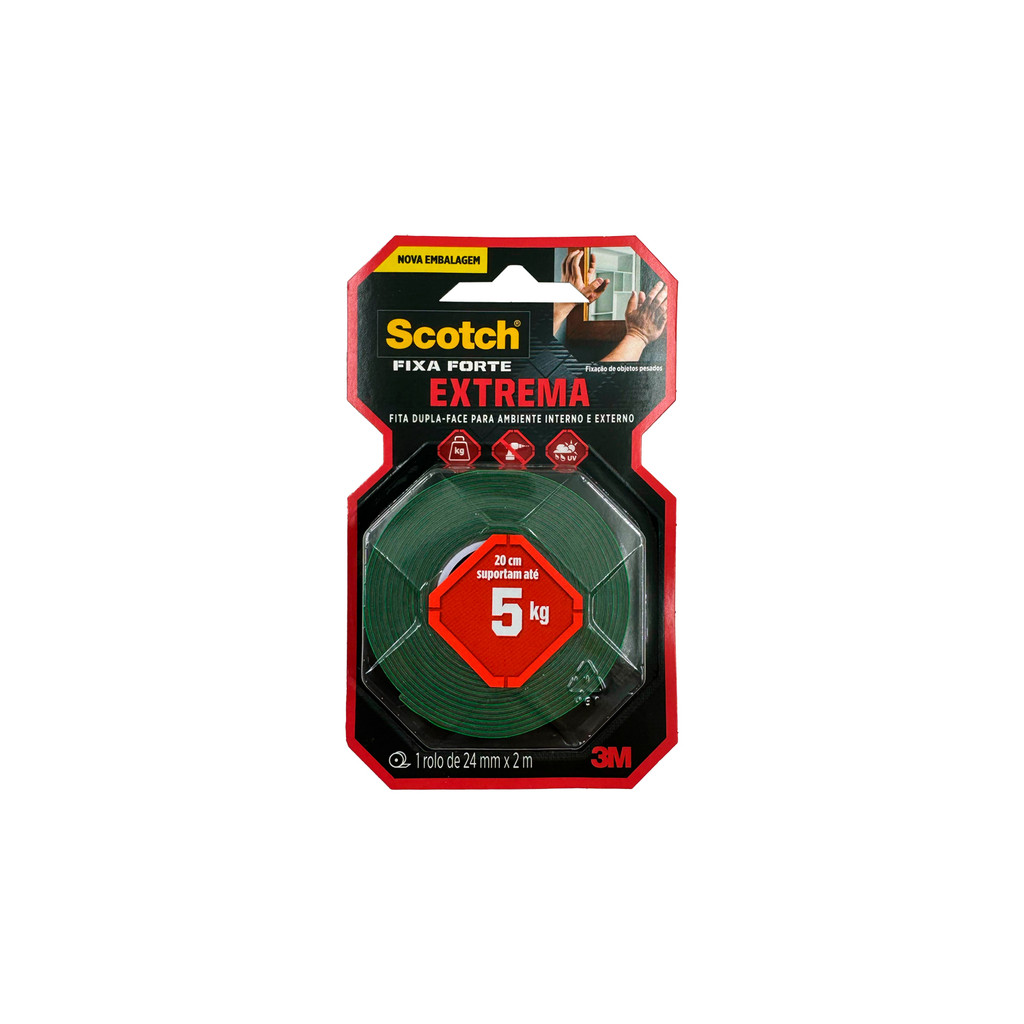 Fita Dupla Face Fixa Forte 3m 24mm X 2m 1810 | Shopee Brasil