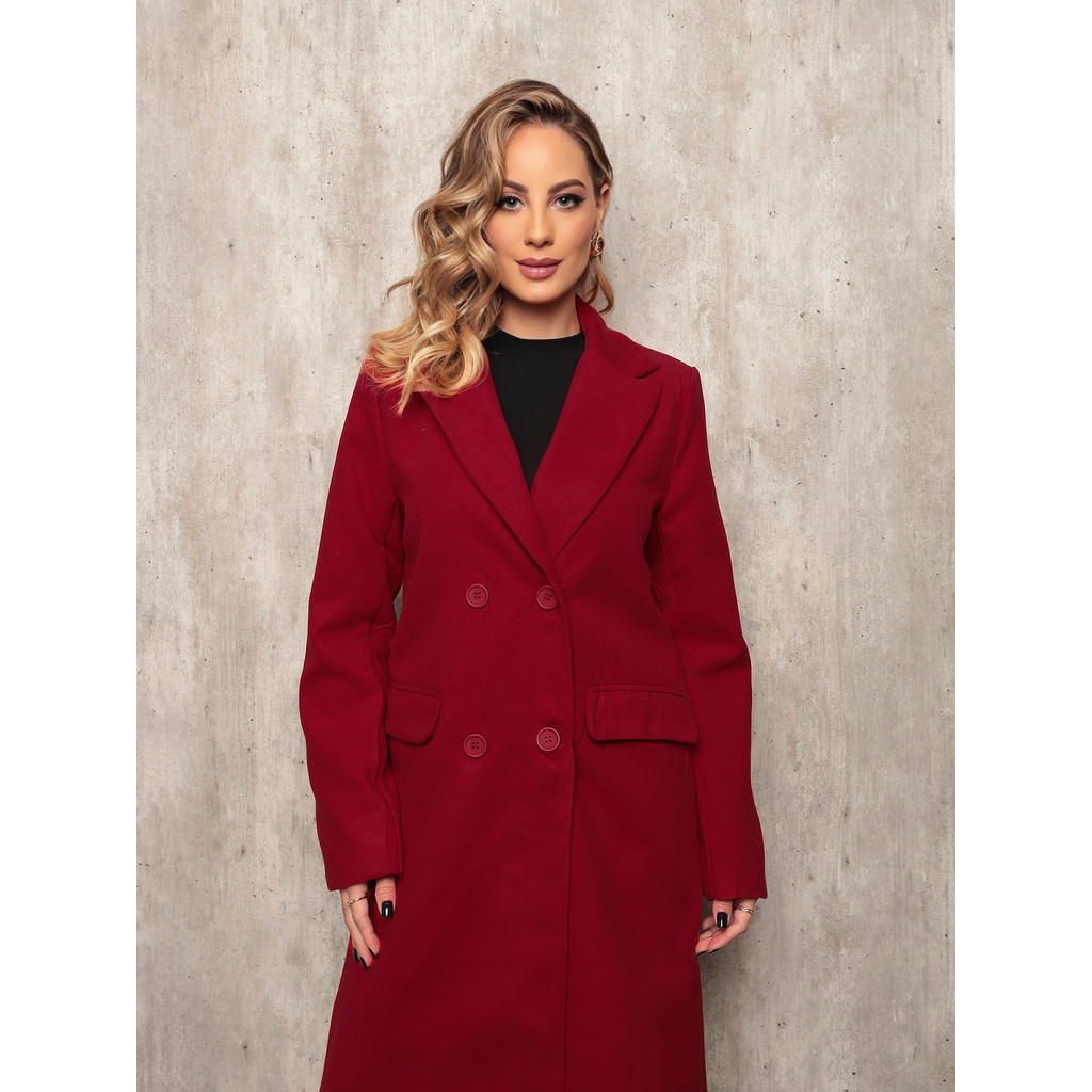 DUOUNO - CASACO SOBRETUDO LÃ BATIDA LONGO FORRADO FEMININO E ELEGANTE ...