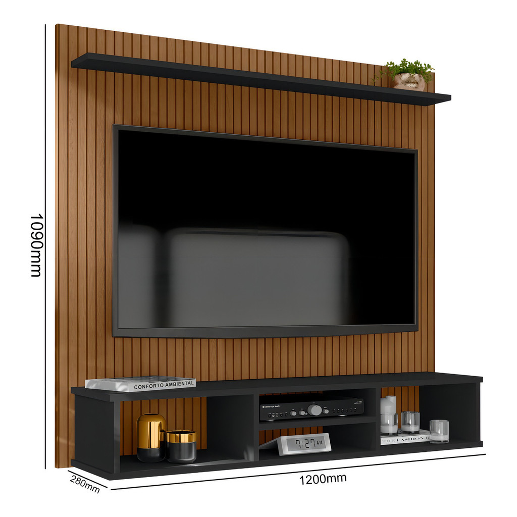 Home Painel Simples Tv Sala 50 Pol Ripado Com Nicho Ripado / Preto ...
