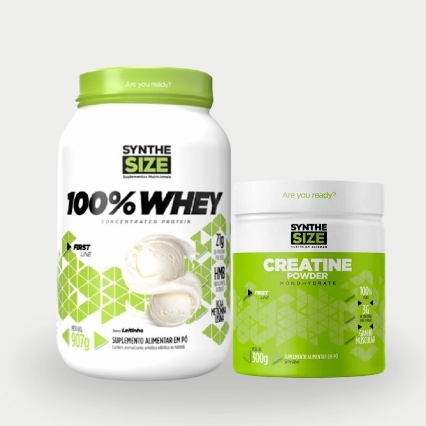 Kit Whey 100% Concentrado Protein 907g + Creatina Monohidratada Pura Pote 300g - Synthesize ...