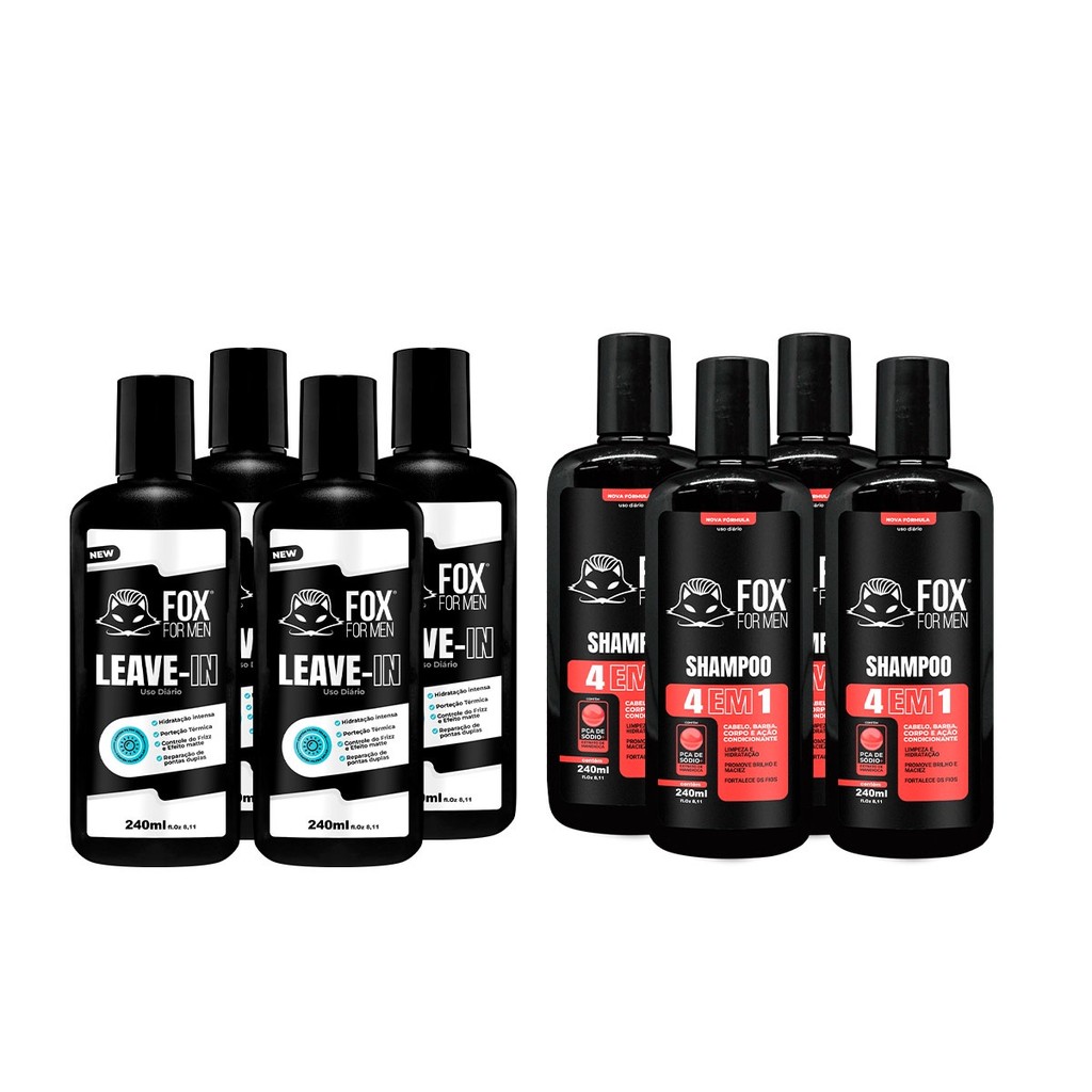 KIT 4 LEAVE IN + 4 SHAMPOO 4 EM 1 FOX FOR MEN | Shopee Brasil