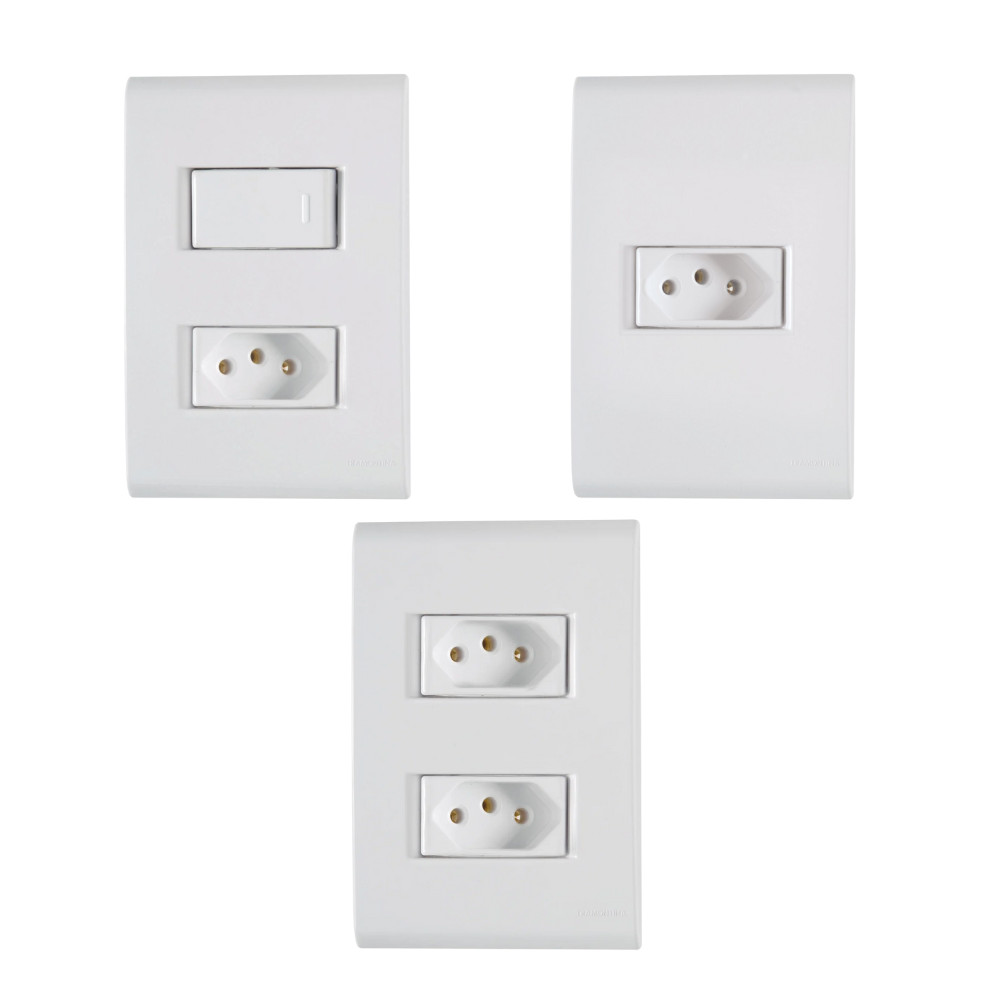 Conjunto Placa Tomada Interruptor Tramontina Linha Liz Branco 10A 250V ...