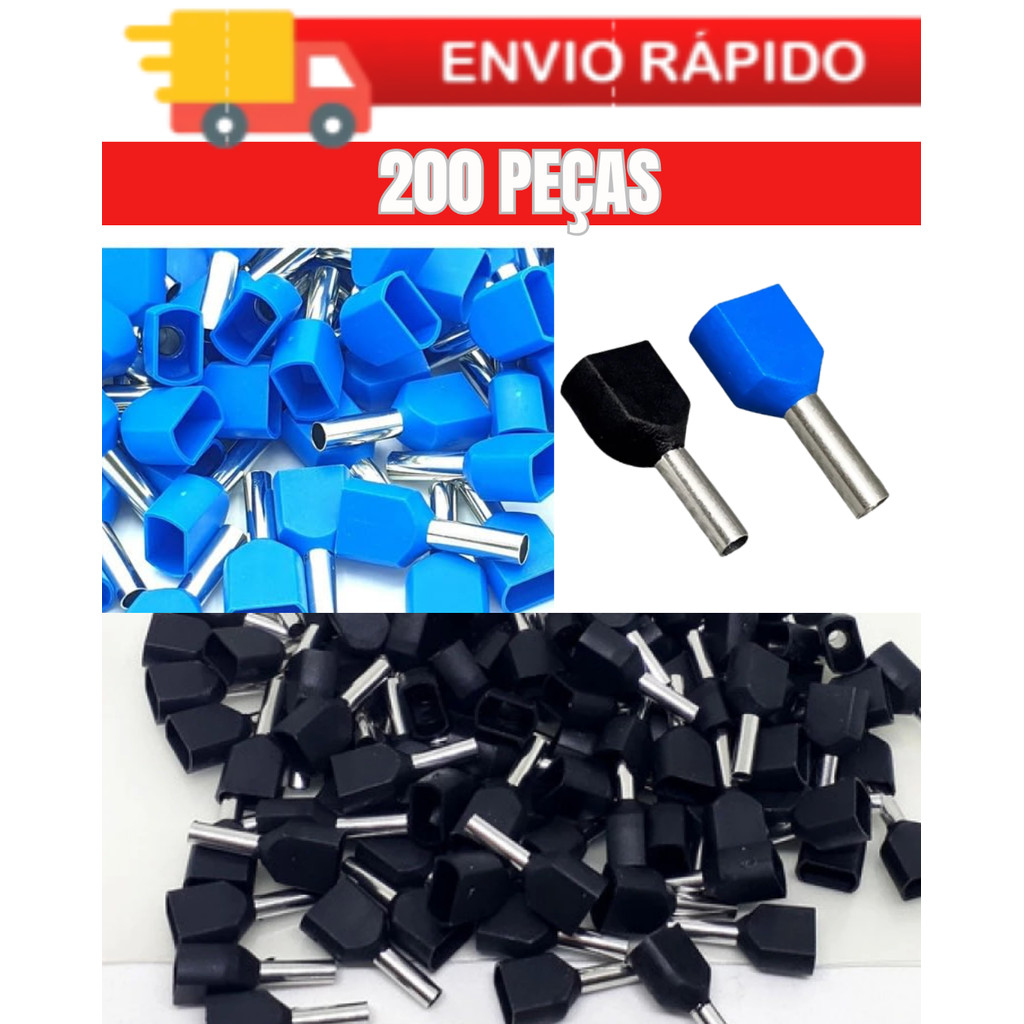 Kit Terminais Ilhós Tubular Duplo 100un Preto 1,5mm e 100un azul 2,5mm ...