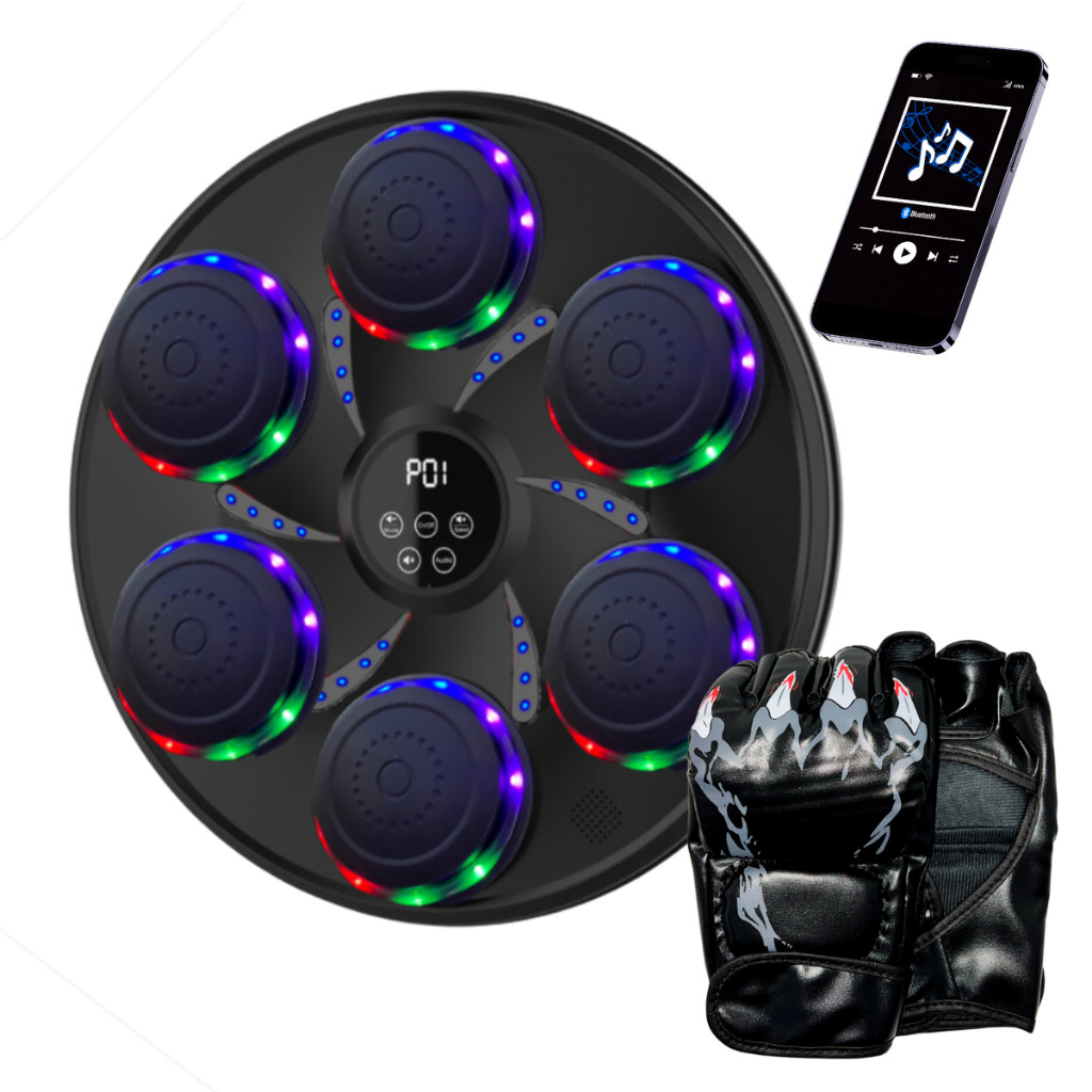 Máquina de Boxe Musical Acende ao Ritmo da Música com Luvas Bluetooth ...