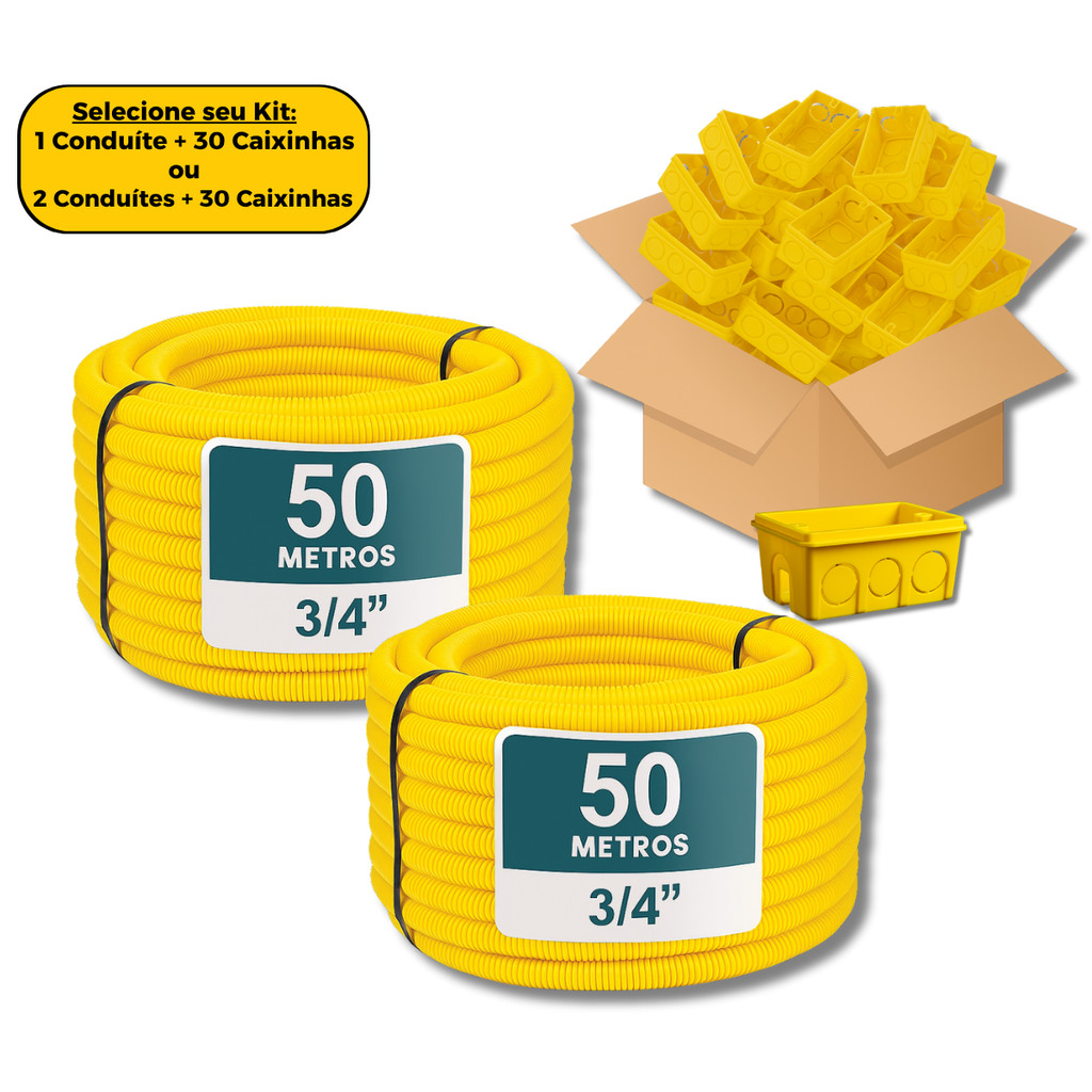 Kit Conduíte Eletroduto Corrugado Kit + 30 Caixinhas 4x2 - (1 ou 2 ...