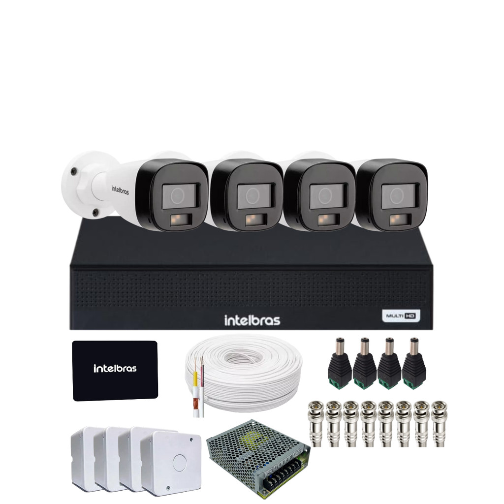 Kit 4 Câmeras Intelbras 1120b Full Color Dvr Mhdx 4 Canais Intelbars ...