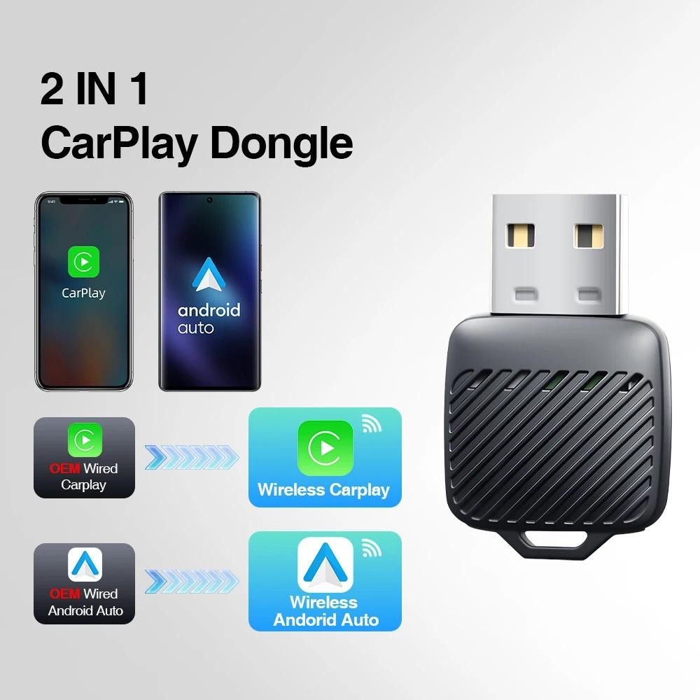 2 Em 1 Mini Dongle CarPlay Sem Fio Para Adaptador De Rádio De Carro OEM Com Android Auto TypeC ...