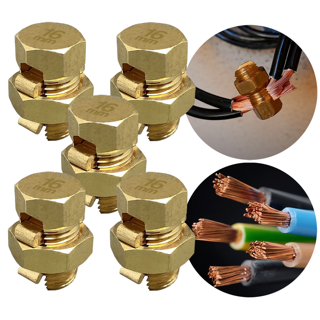 Kit 5 Conector Split Bolt 16mm Aterramento Emenda Elétrica Parafuso Fendido Aperto Firme Cabo e ...