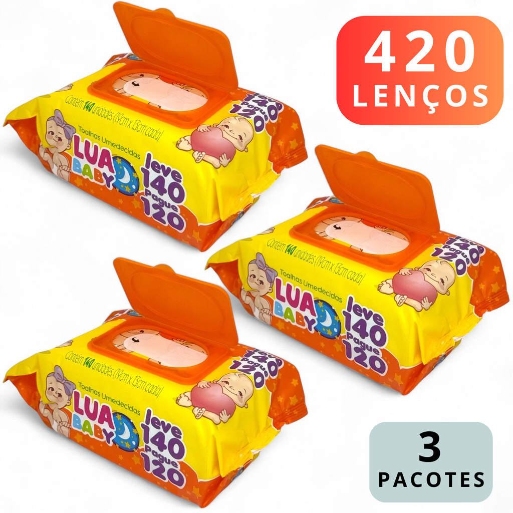 Kit 420 Toalhas Umedecidas 3 Pacotes Lua Baby Promoção Mimo Lenço Bebe ...