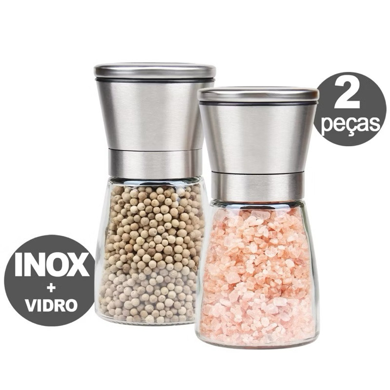 Kit Moedor De Pimenta 165 Gramas Manual Tempero Sal Vidro Inox | Shopee ...