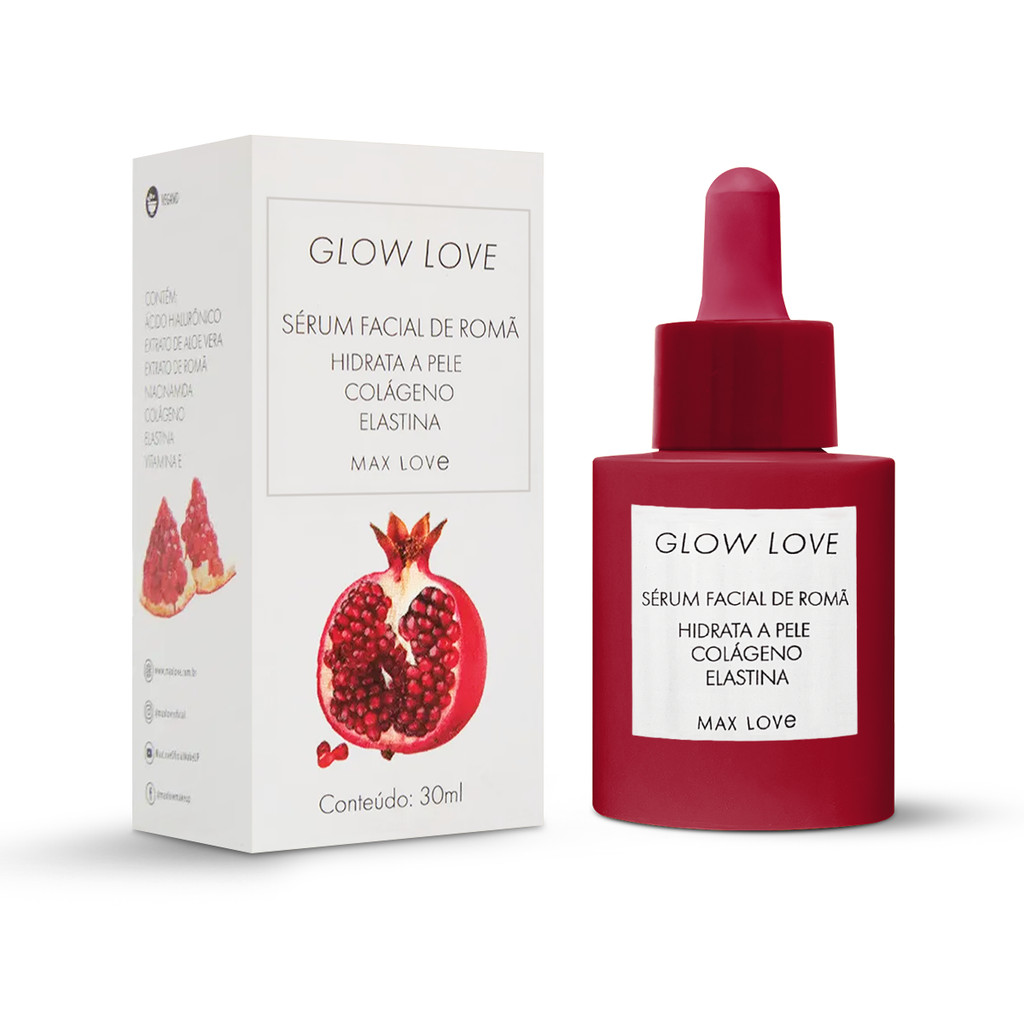 Sérum Facial de Romã Glow love - MAX LOVE Vegano Antioxidante | Shopee ...