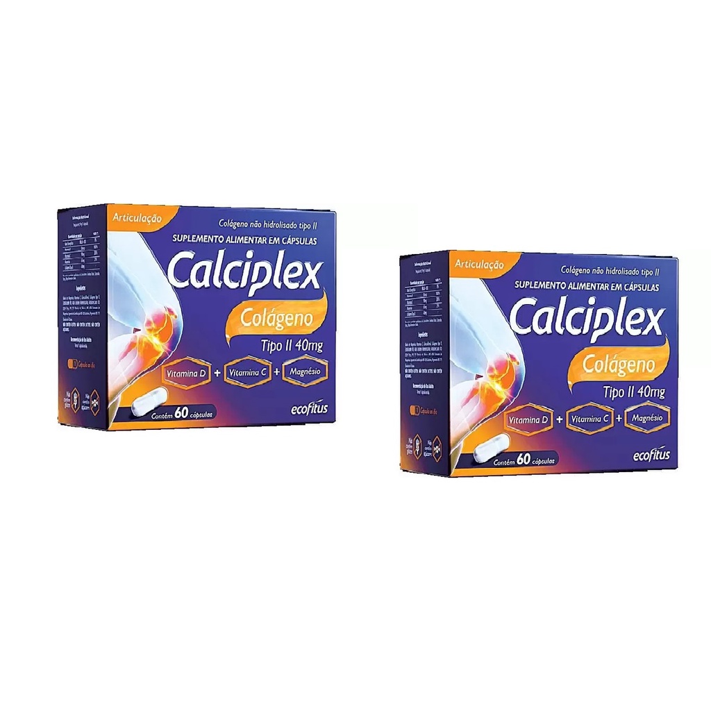 Kit com 2 Suplemento Calciplex ColágTipo II 60cps - Ecofitus | Shopee ...
