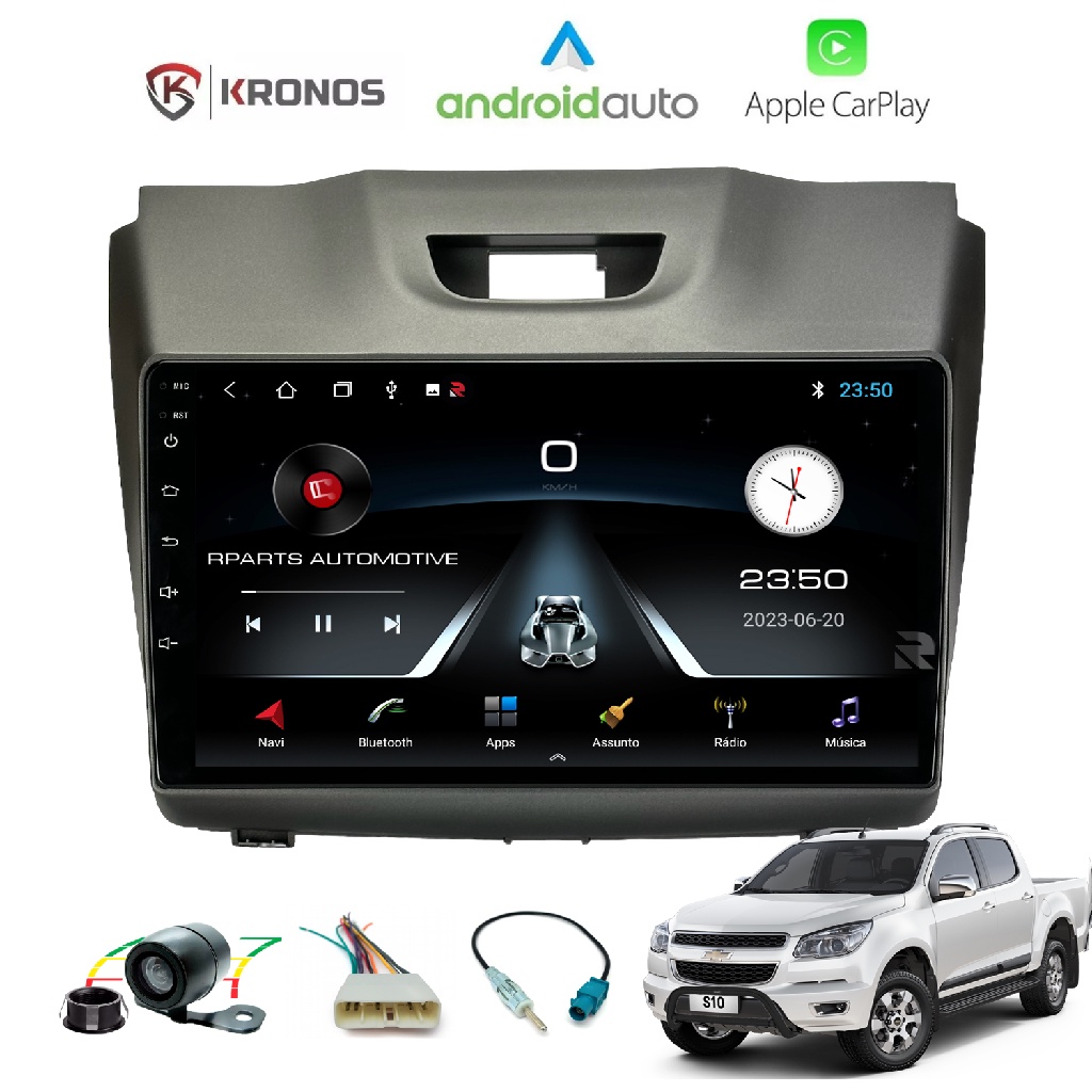 Kit Central Multimidia Kronos 9 Polegadas Android Chevrolet S10 Trailblazer 2012 a 2015 Grafite ...