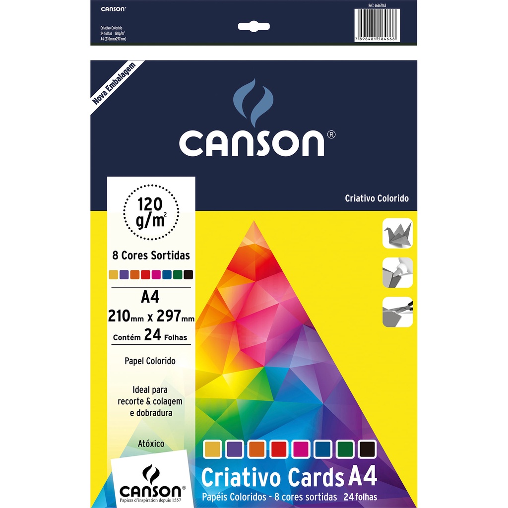 Papel Colorido Criativo Cards 120g A4 8 Cores 24 Folhas | Shopee Brasil