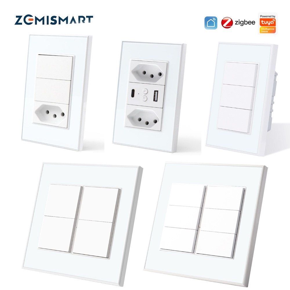 Zemismart Zigbee Smart Neutro TB26 Interruptor Inteligente 3/4/6Gang,ZTB25A Parede Brasil Tomada ...