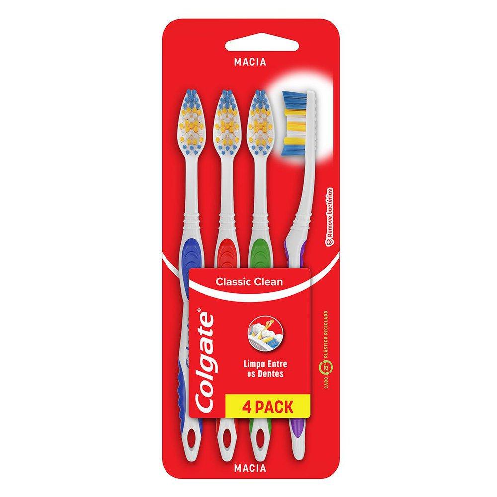 Escova de Dente Colgate Classic Clean Macia 4 unidades | Shopee Brasil