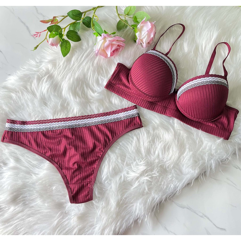 Conjunto Lingerie Sexy Com Bojo Tecido Canelado Soutien e Calcinha Pala ...