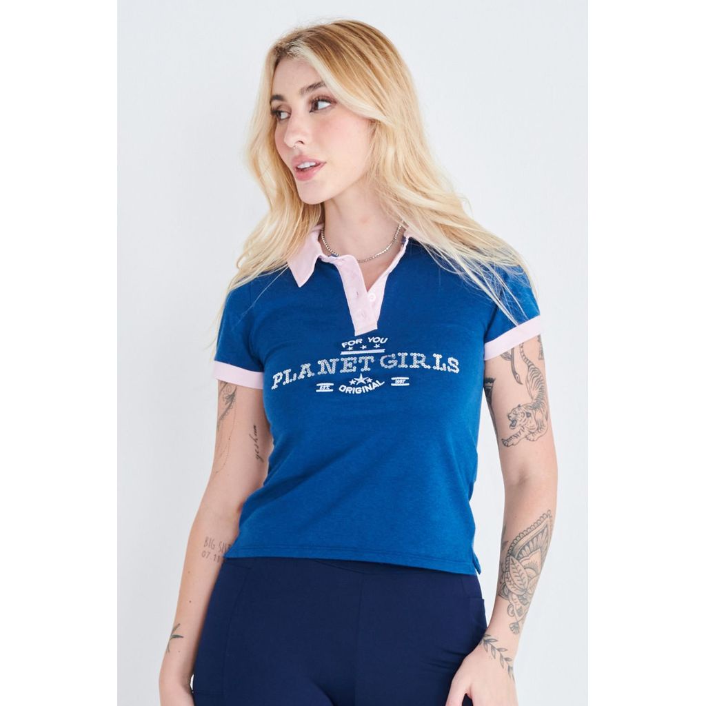 Camisa Polo Planet Girls Azul Escuro | Shopee Brasil