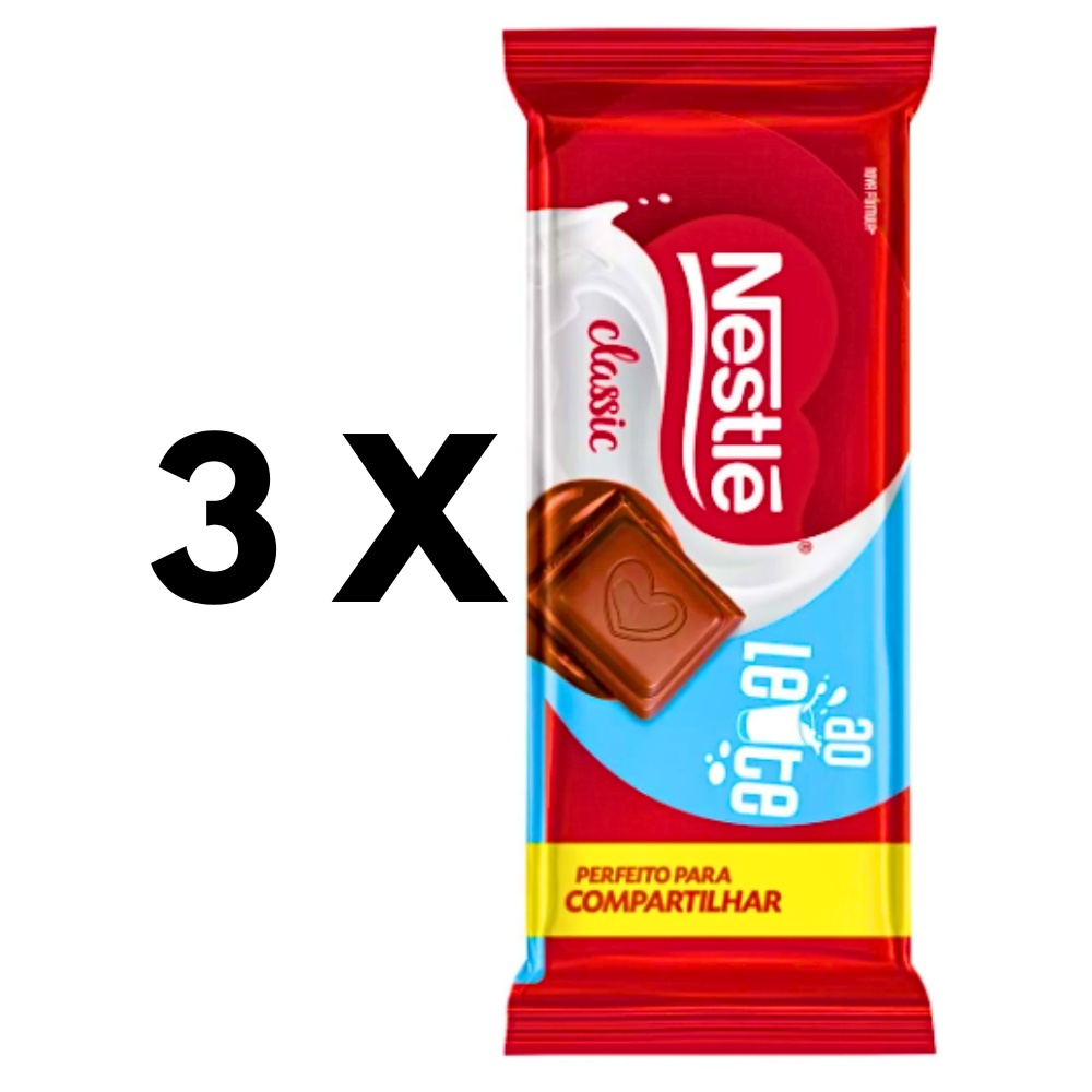Kit Barra De Chocolate Classic Ao Leite NESTLÉ - 3un De 150g Cada | Shopee Brasil