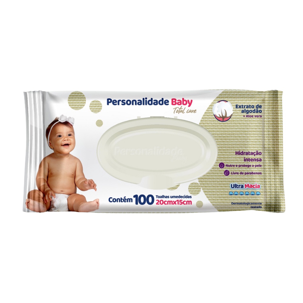 Toalha Umedecida Personalidade Baby Total Care 20x15cm com 100 lenços ...