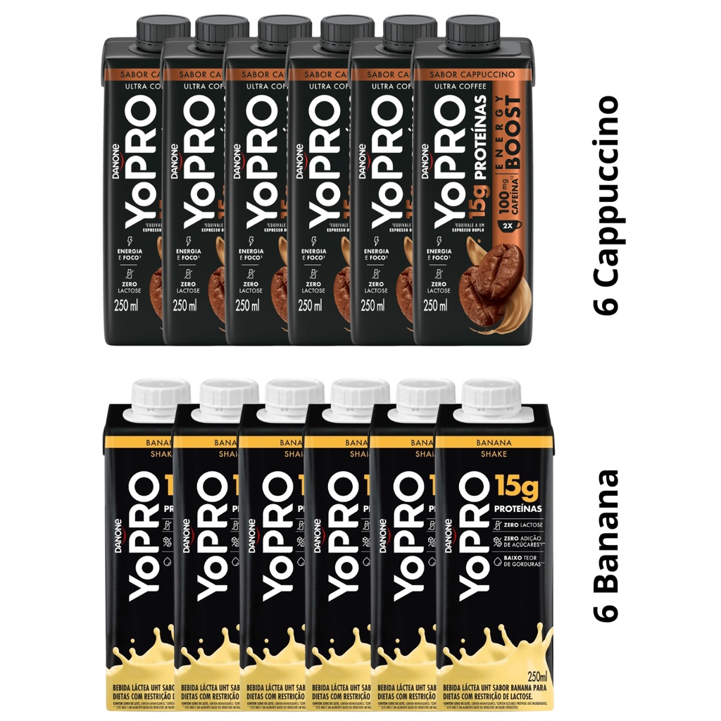 Kit Yopro 15g C/6 Un Yopro Banana + 6 Un Cappuccino - Whey | Shopee Brasil