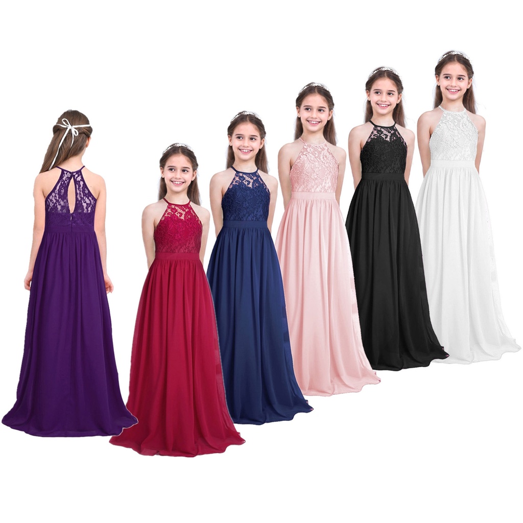 Meninas Rendas Chiffon Sem Mangas Halter Flor Menina Vestido Princesa ...