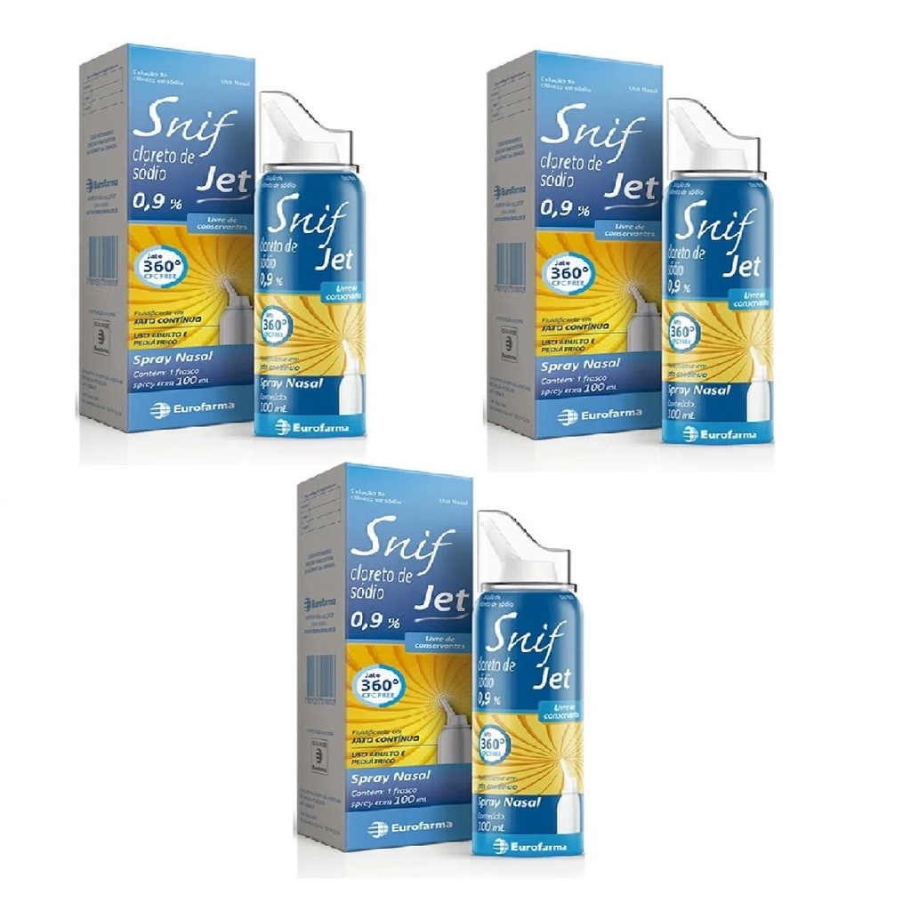 Kit Snif Jet 0,9% Spray Nasal De Jato Contínuo Com 3 Unidades De 100ml ...